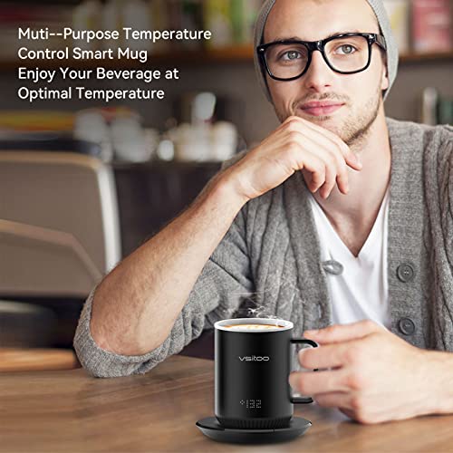 vsitoo Temperature Control Smart Mug 2 - Keep Your Coffee Hot All Day, Self Heating Coffee Mug with LED Display, 10 oz, 90 Min Battery Life - App&Manual Controlled Heated Coffee Mug - Coffee Gifts