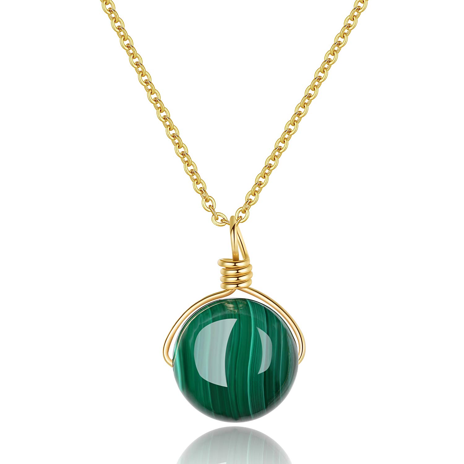 COAI 16mm Malachite Green Stone Pendant Necklace for Women