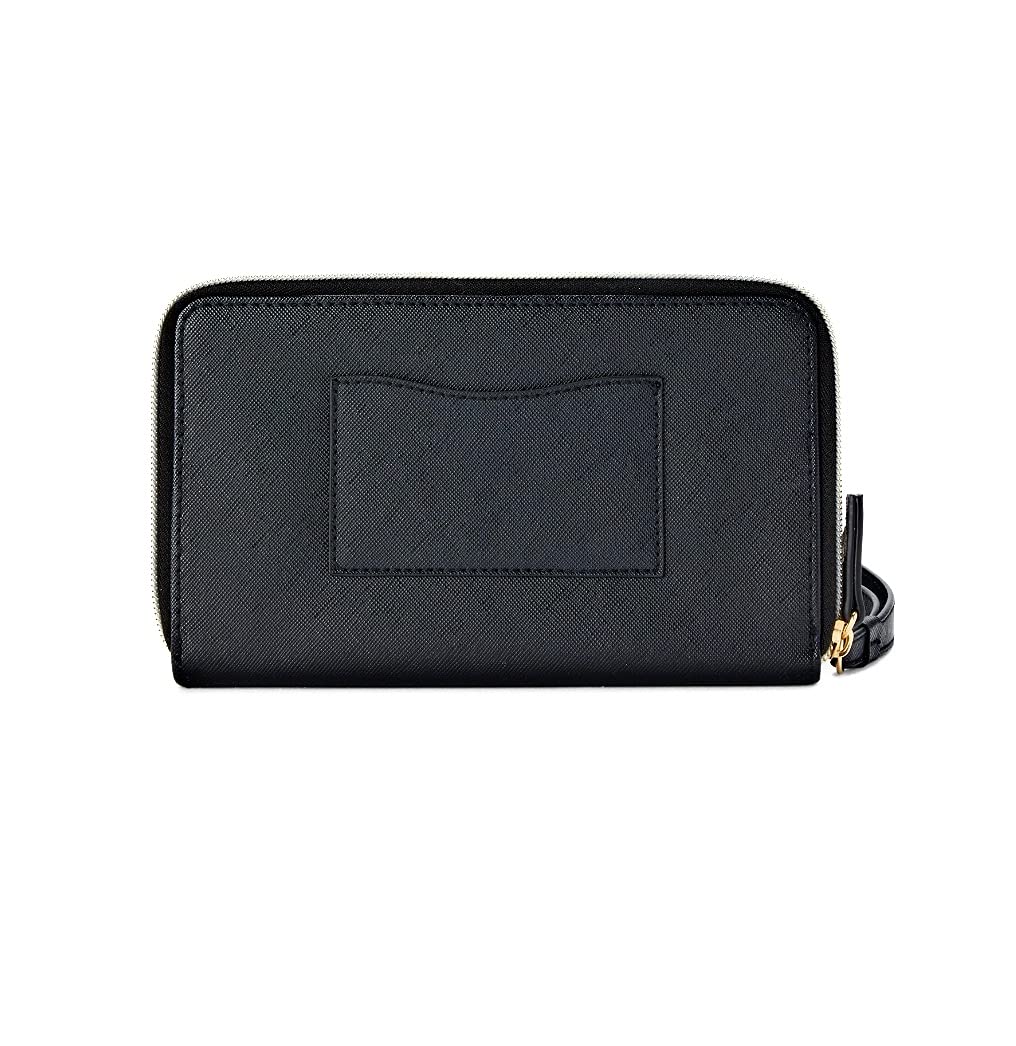 Time and Tru Double Zip Wristlet Wallet, Dimensions 7.5" W x 1.25" H x 5" D (Black)