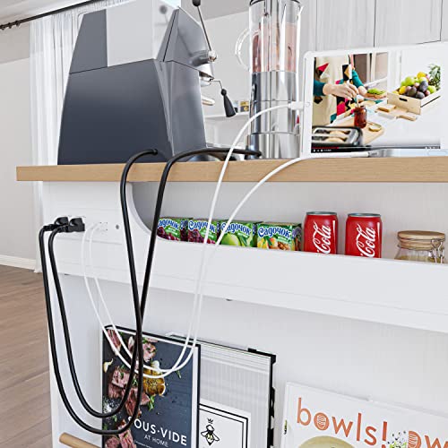 IRONCK Kitchen Island with Storage, Large Organized Storage Space with Power Strip, 2-Door Cabinet and 2 Open Shelves/Dual Side Drawers/5 Open Spice Racks, 29.5" D x 39.4" W x 37.8" H, White