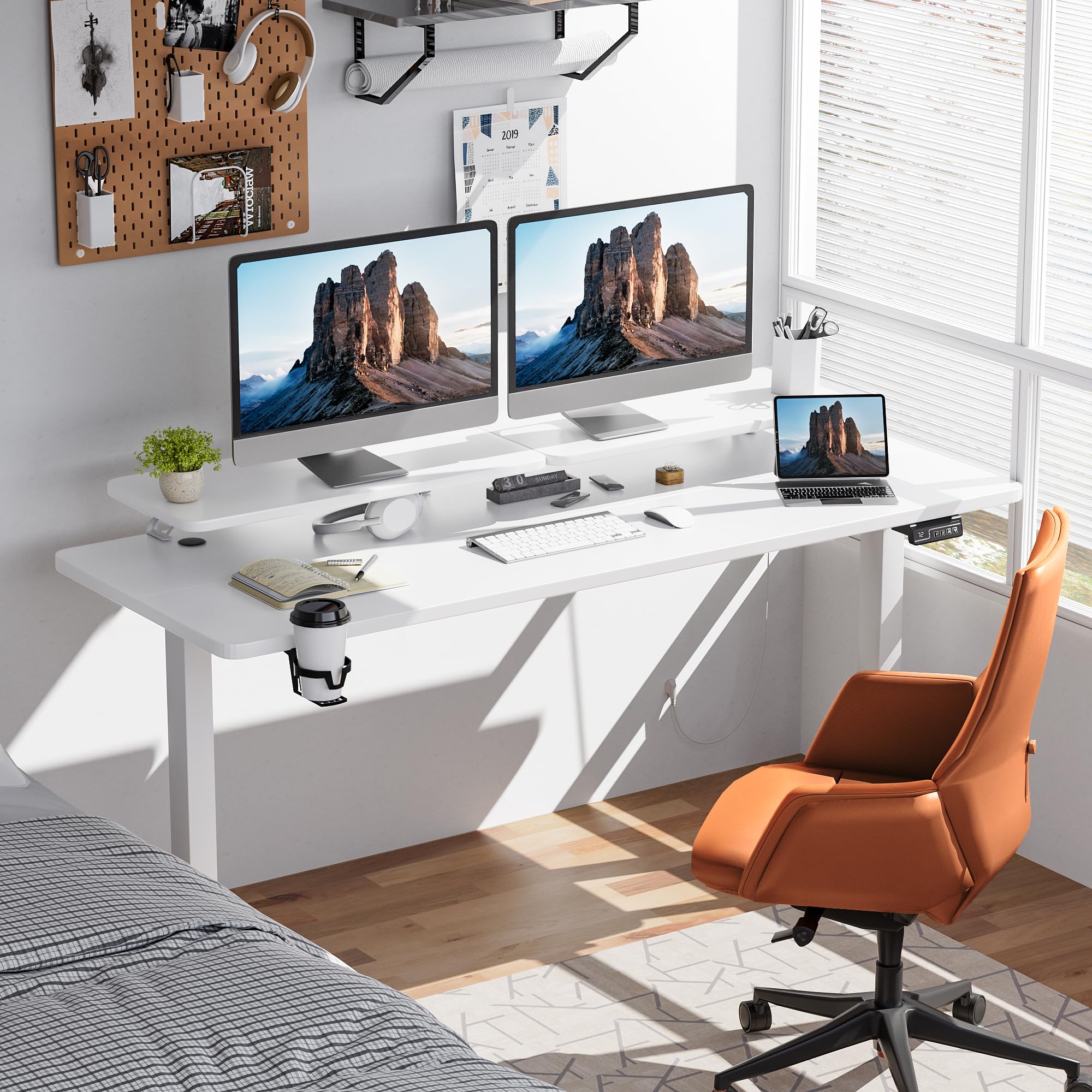 JUMMICO Electric Standing Desk, Adjustable Height Desk 63 x 24 Inch with Monitor Stand, Home Office Computer Desk (White)