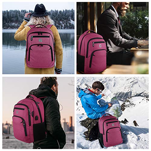 Laptop Backpack,Business Travel Anti Theft Slim Durable Laptops Backpack with USB Charging Port,Water Resistant College Computer Bag for Women & Men Fits 15.6 Inch Laptop-Rose Red