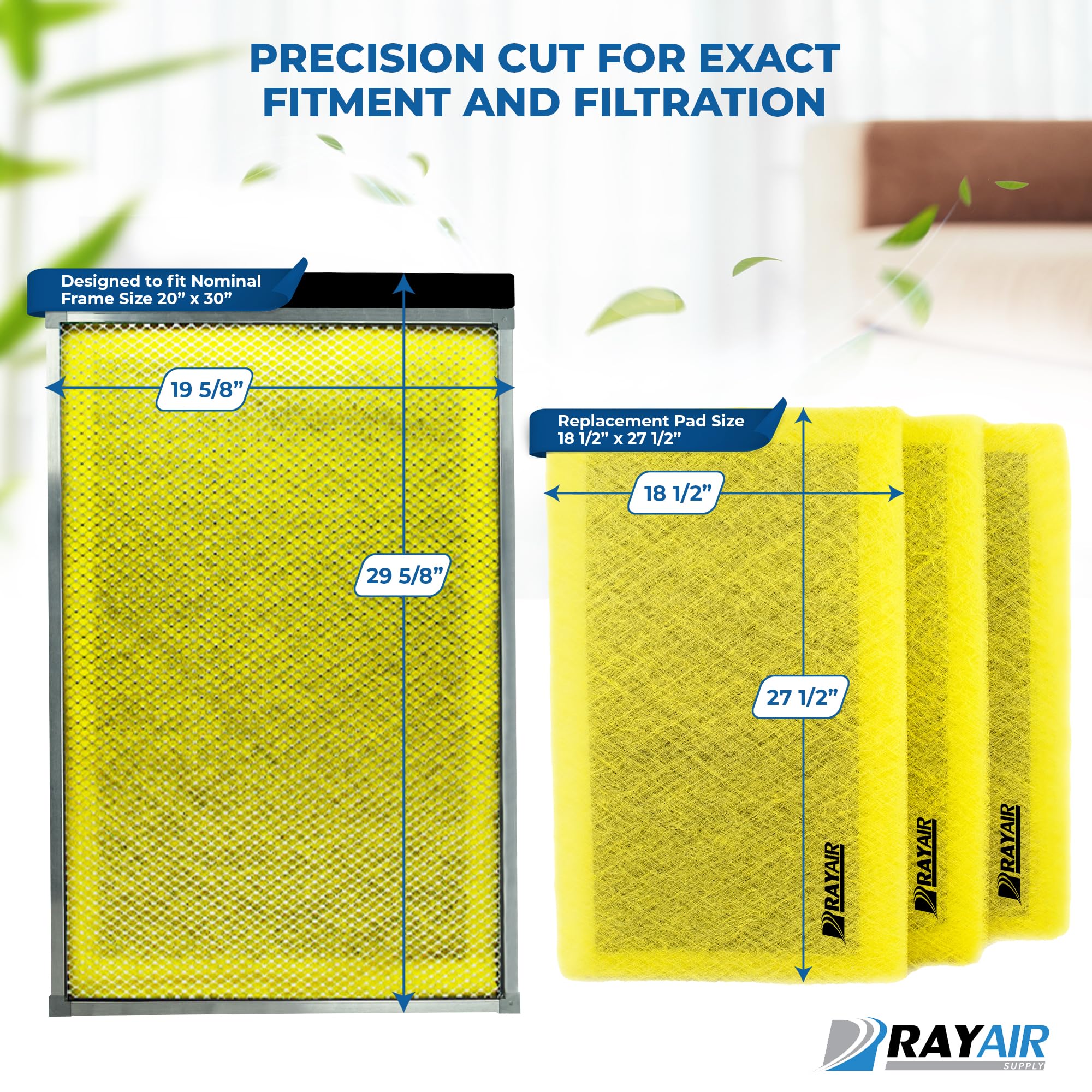 RAYAIR SUPPLY 20x30 Replacement Filter Pads Designed to Fit MicroPower Guard Air Cleaner 20x30 Refills (3 Pack) YELLOW