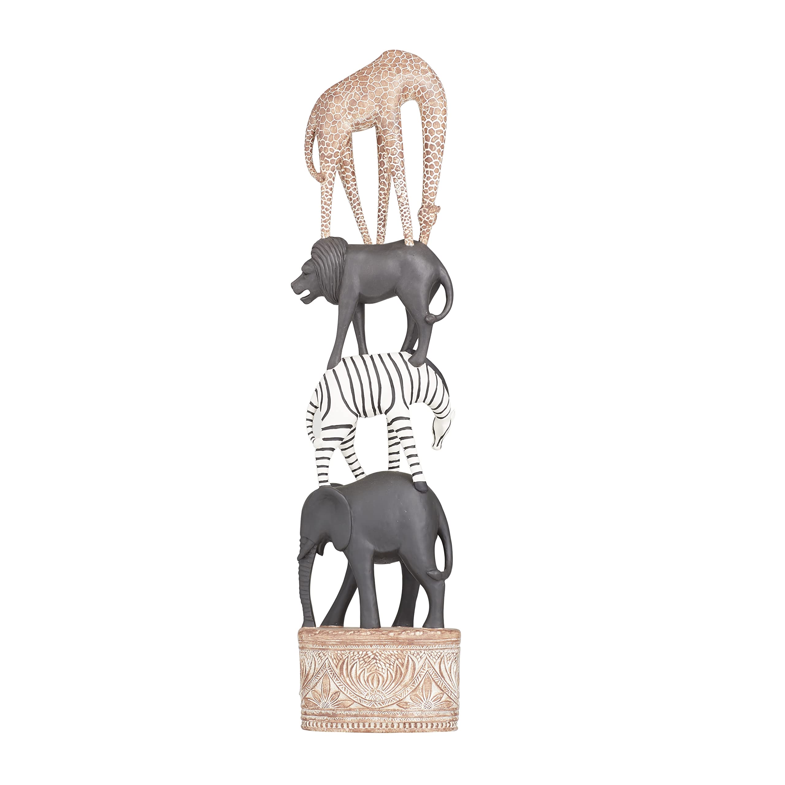 Deco 79 Polystone Safari Animal Sculpture, 8" x 5" x 33", Multi Colored (080374)