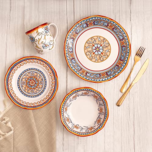 Euro Ceramica Duomo 16 Piece Stoneware Dinnerware Set, Service for 4 β Thanksgiving-Fall-Summer Dishes - Floral Design, Multicolor