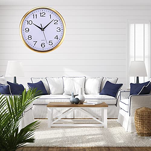 LAIGOO 12 inch Gold Wall Clock Analog, Silent Non-Ticking, Decorative Modern Wall Clock Battery Operated for Living Room Bathroom Bedroom Kitchen Office School