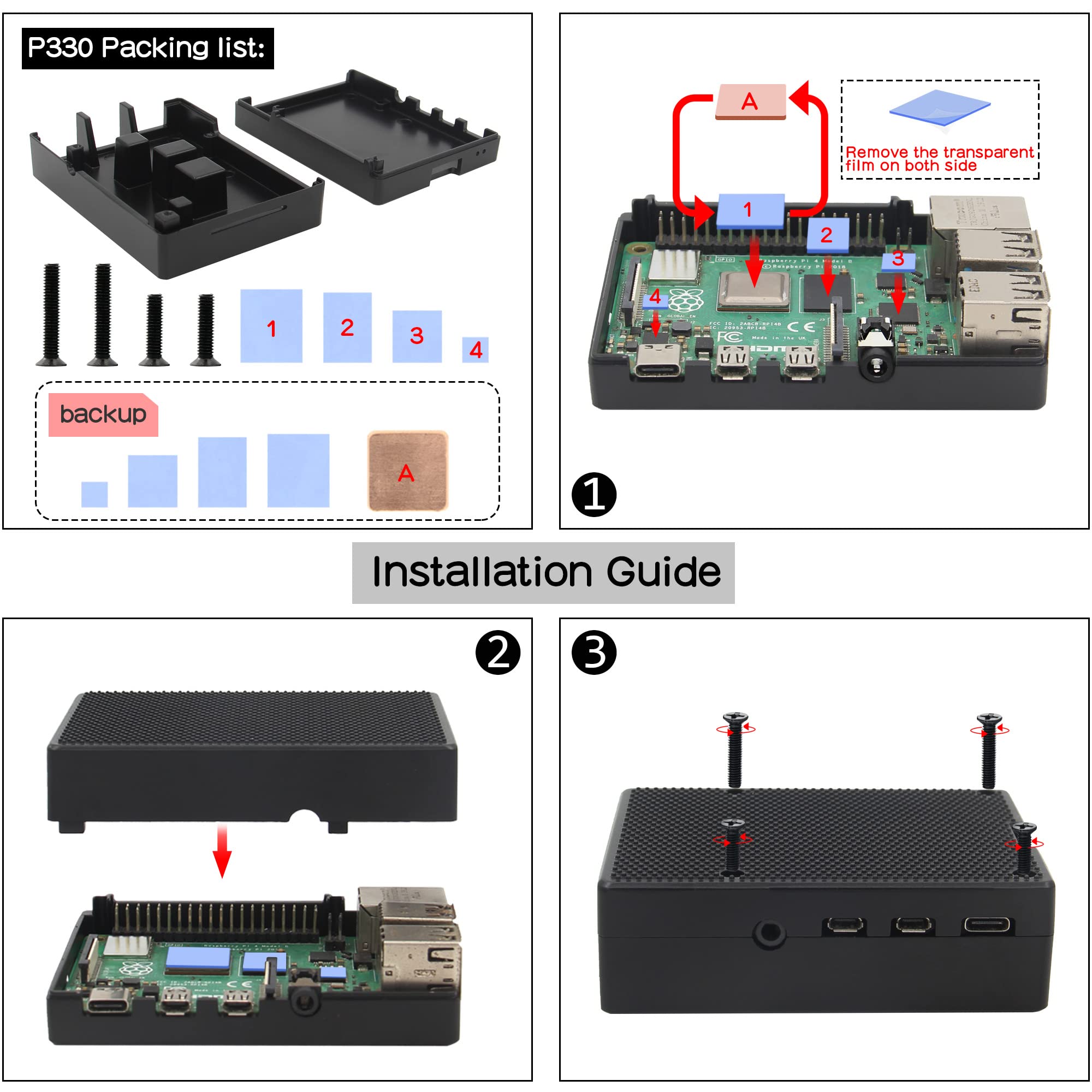 Geekworm Raspberry Pi 4 Case with Power Supply (P330), Raspberry Pi 4 Heatsink Aluminum Alloy Passive Cooling Case
