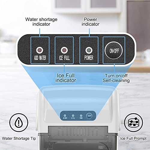 Ice Maker Machine Countertop, 26 lbs in 24 Hours, 9 Cubes Ready in 6 Mins, Self-Cleaning, Portable Ice Maker with Ice Scoop and Basket,White