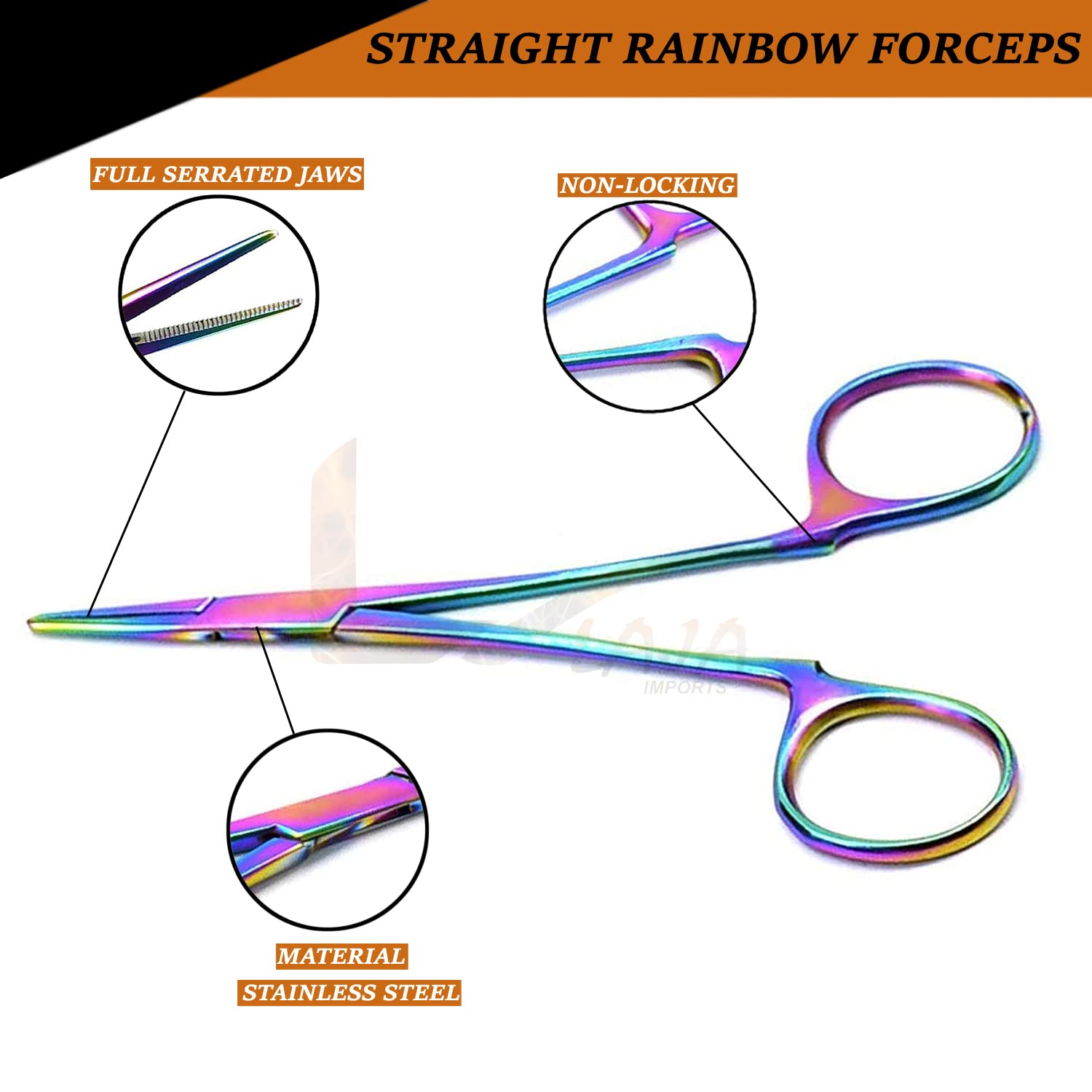 LAJA Imports Set of 2 Non-Locking Hemostat Straight & Curved 5'' for Ear Care Rainbow Multi Color
