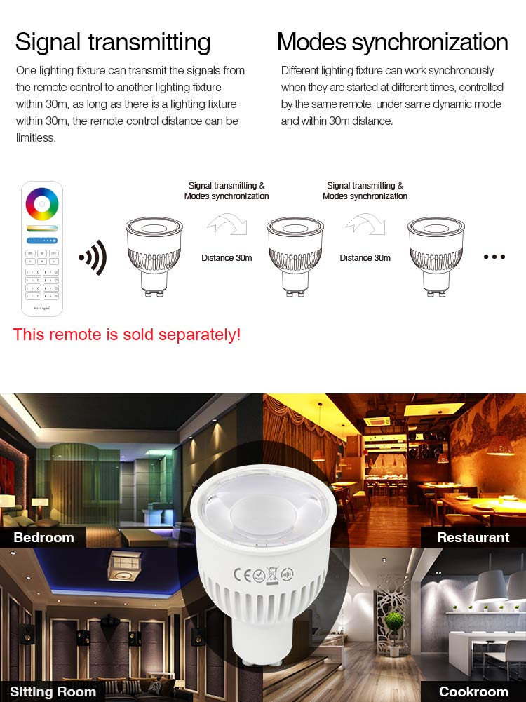 LGIDTECH FUT106 Miboxer 6W 2.4GHz WiFi Led Spotlight Bulb GU10 AC 100-240V RGB+CCT Color Changing,Temperature Adjustable,Memory Funtcion.Smartphone APP & Voice Control via Gateway hub(Excluded)