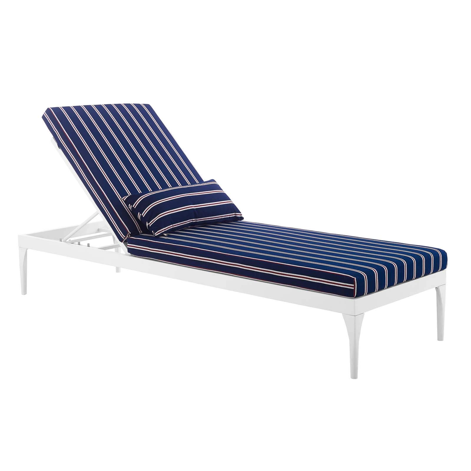 Modway Perspective Aluminum Outdoor Patio Chaise with Cushions, Lounge Chair, White Striped Navy