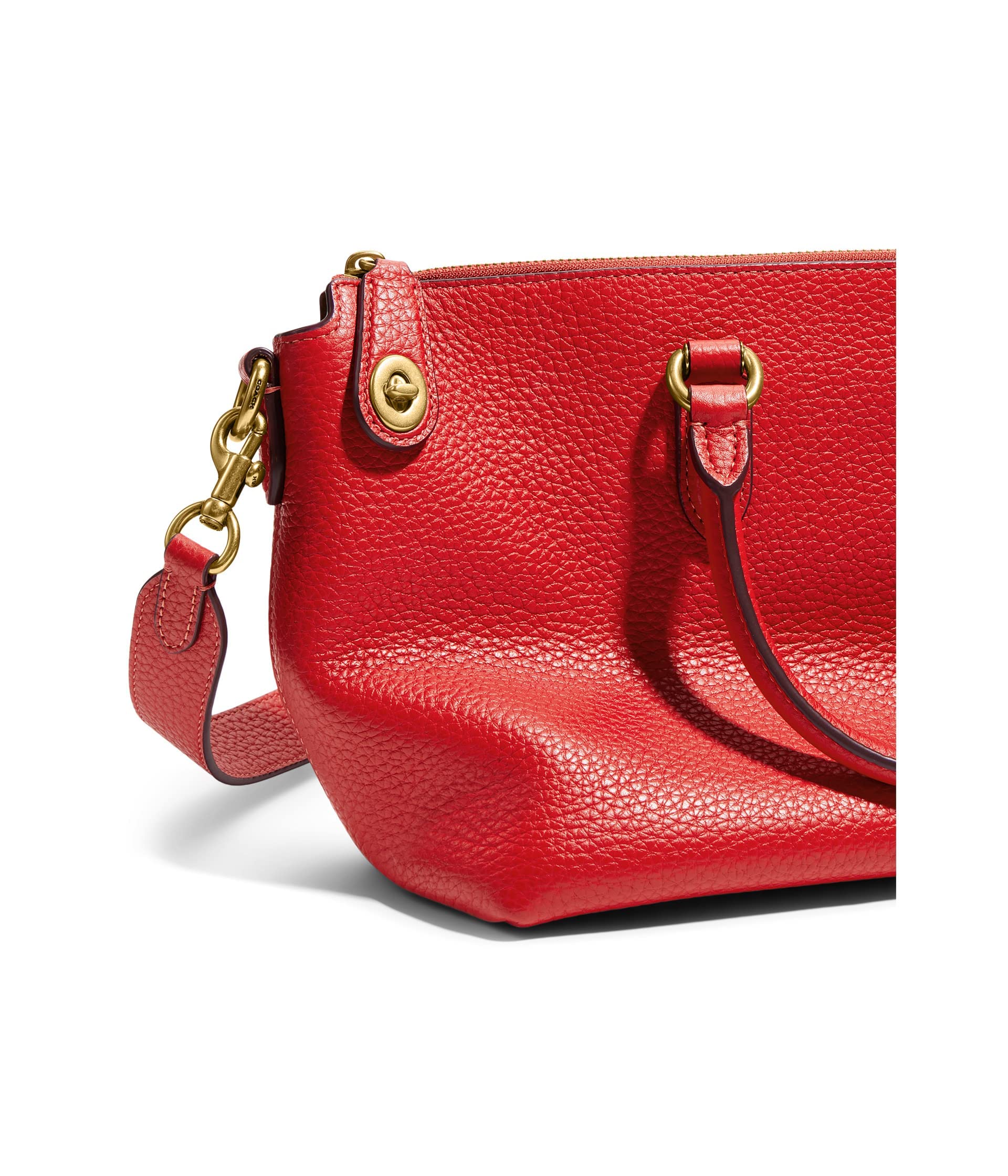 Coach Cara Satchel Women’s Leather Bag - Zip-top Closure - Zippered Interior Pocket - Protective Feet Sport Red One Size One Size