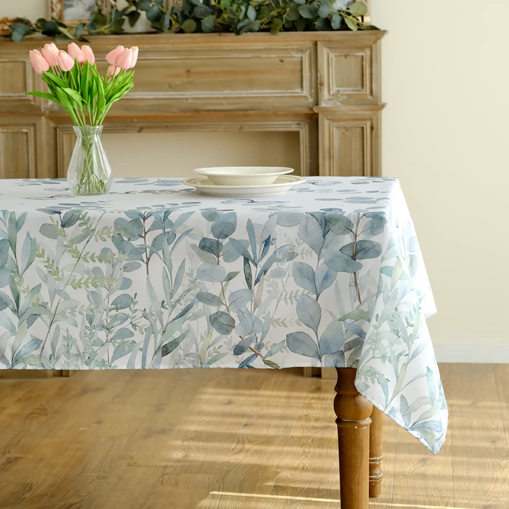 GEEORY Eucalyptus Leaf Tablecloth 60*84 Inch Rectangle Green Butterfly Tablecloths Spring Summer Table Cloth Indoor/Outdoor Seasonal Table Cover for Easter Home Kitchen Dining Parties