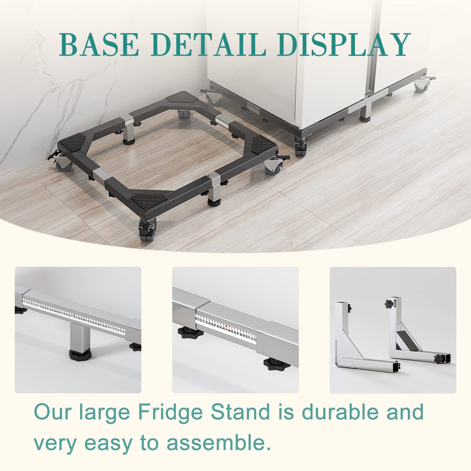 CHINCHILLA Heavy Duty All Stainless Steel Mobile Fridge Stand Base, Washing Machine Stand with Wheels, Adjustable Furniture Dolly for Washer, Refrigerator and Dryer(Large)