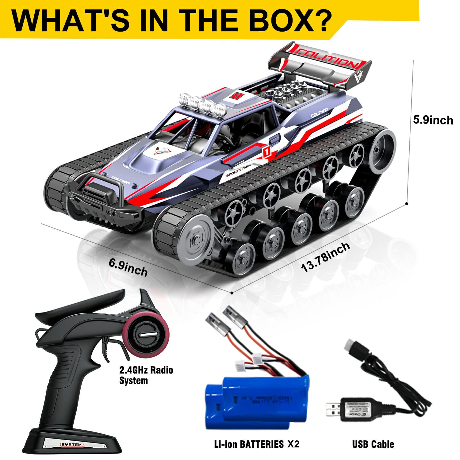 Gamegood 1:12 Scale High Speed Remote Control Tank,2.4Ghz RC Rock Crawler Off-Road 4WD 360°Rotating Drifting Car Spraying LED Light RC Tank for Kids
