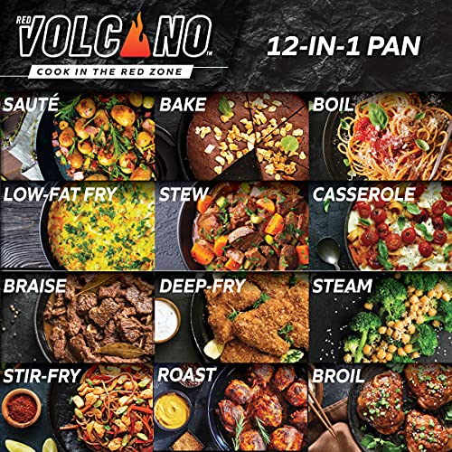 Red Volcano Textured Ceramic Nonstick, 11" Flat Bottom Wok Stir-Fry Pan with Lid for High Heat Cooking, Oven & Broiler Safe to 600 Degrees, Dishwasher Safe, PFAS PFOA & PTFE Free, Red