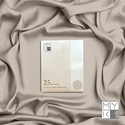 MYK Silk 25 Momme Luxury Mulberry Silk Pillowcase, Oeko-TEX Certified, Hypoallegernic, Hair and Skin Care, Curly Friendly Essentials, Beige, Standard