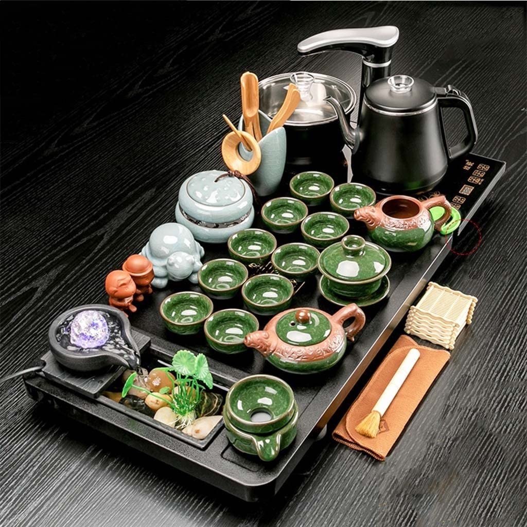 Chinese Kungfu Tea Set,Chinese Ceramic Kung Fu Tea Set,Solid Wood Tea Tray Tea,Electric Stove,Tea Cup, Tea Ceremony,Tea Table