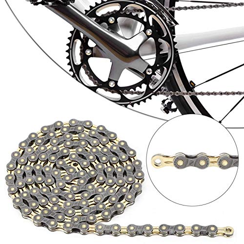 Demeras wear-Resistant Folding Bicycle Cycling Accessory Exquisite Workmanship Mountain Road Bike Half Hollow Chain High Stability for Cycling for Trail Riding(S9L Gray Gold (9 Speed))