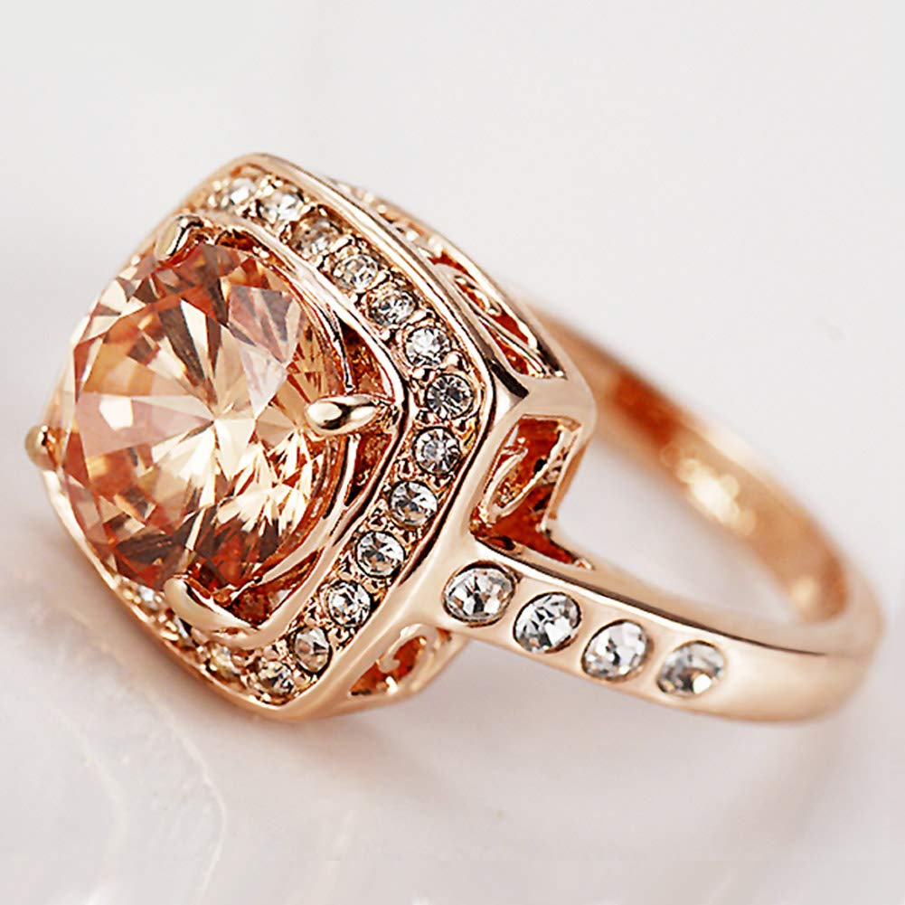 Yellow Shinning Cubic Zirconia Topaz Rings For Women 18K Rose Gold Plated (Yellow, 8)
