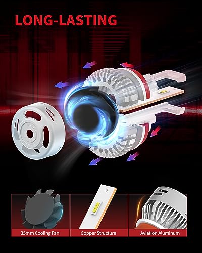 LASFIT H11 LED Bulbs, 2023 Upgrade H8 H9 H16 LED Light Bulbs 6000LM Super Bright Conversion Kit Plug and Play, Non-Polarity-2 Bulbs