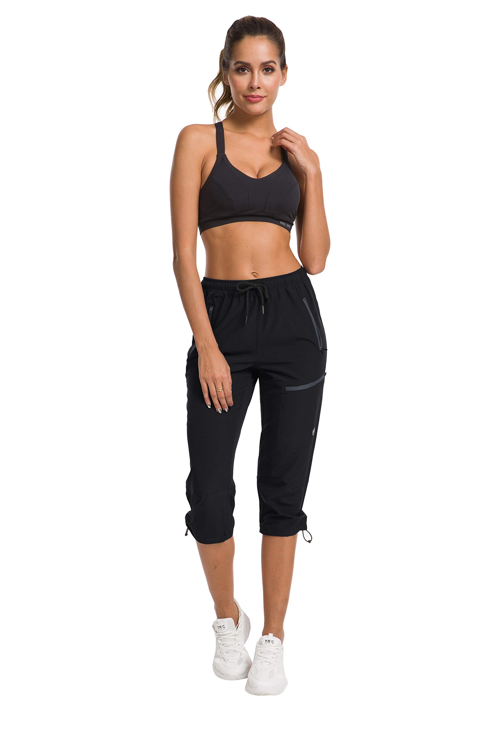 ChinFun Women's Hiking Capris Pants Outdoor Quick Dry Cargo Cropped Pants Water Resistant UPF 50+ Black XL