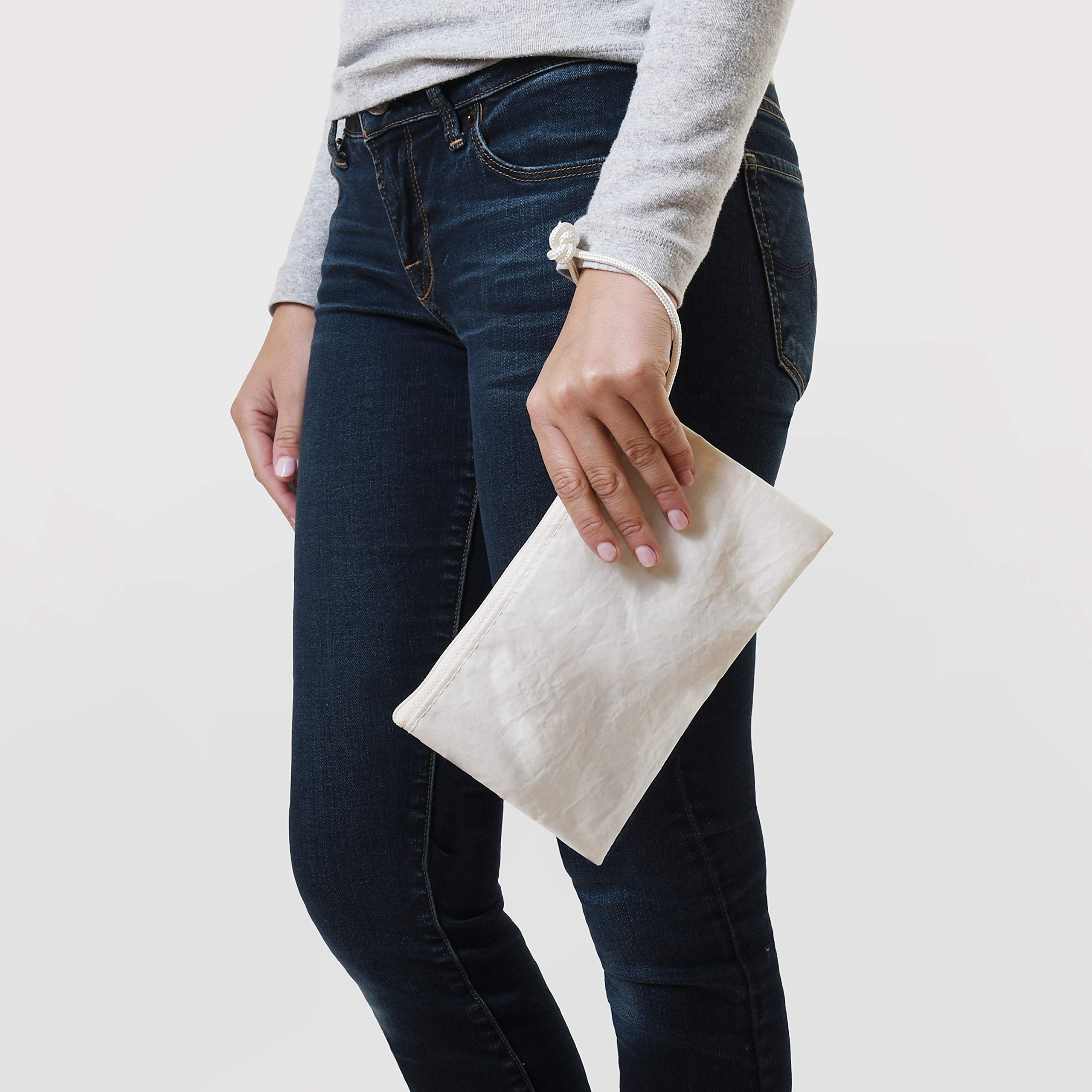 Sea Bags Recycled Sail Cloth Breton Stripe White Anchor Wristlet Zip Top Wristlet Clutch Zippered Wallet with Strap