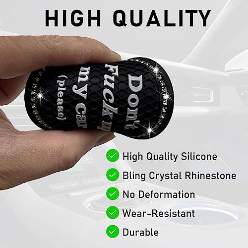 Kewucn 2 Pack Bling Car Cup Holder Coasters, 2.75 inch Anti-Slip Soft Rubber Crystal Rhinestone Auto Cup Insert Pad, Universal Vehicle Interior Decor Accessories for Car SUV Truck (Black)