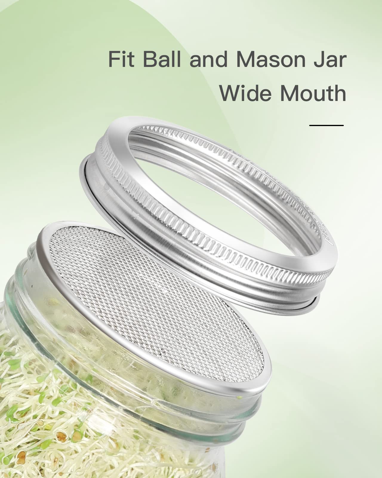 FEBFLO 12 Pack Sprouting Lids, 316 Stainless Steel Screen Lid for 86mm Wide Mouth Mason Jar, Mesh Bean Sprout Sieve Lids, Home Use Alfalfa, Broccoli,Lentil. QurHapzy (12 lids)