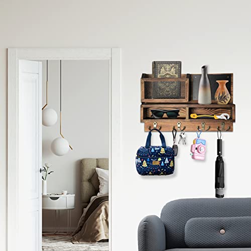 Key Holder for Wall, Mail Organizer Wall Mount with Key Hooks and Wallet Holder, Sunglasses Storage and Dog Leash Holder, Wall Decorative with 4 Double Hooks and Chalkboard