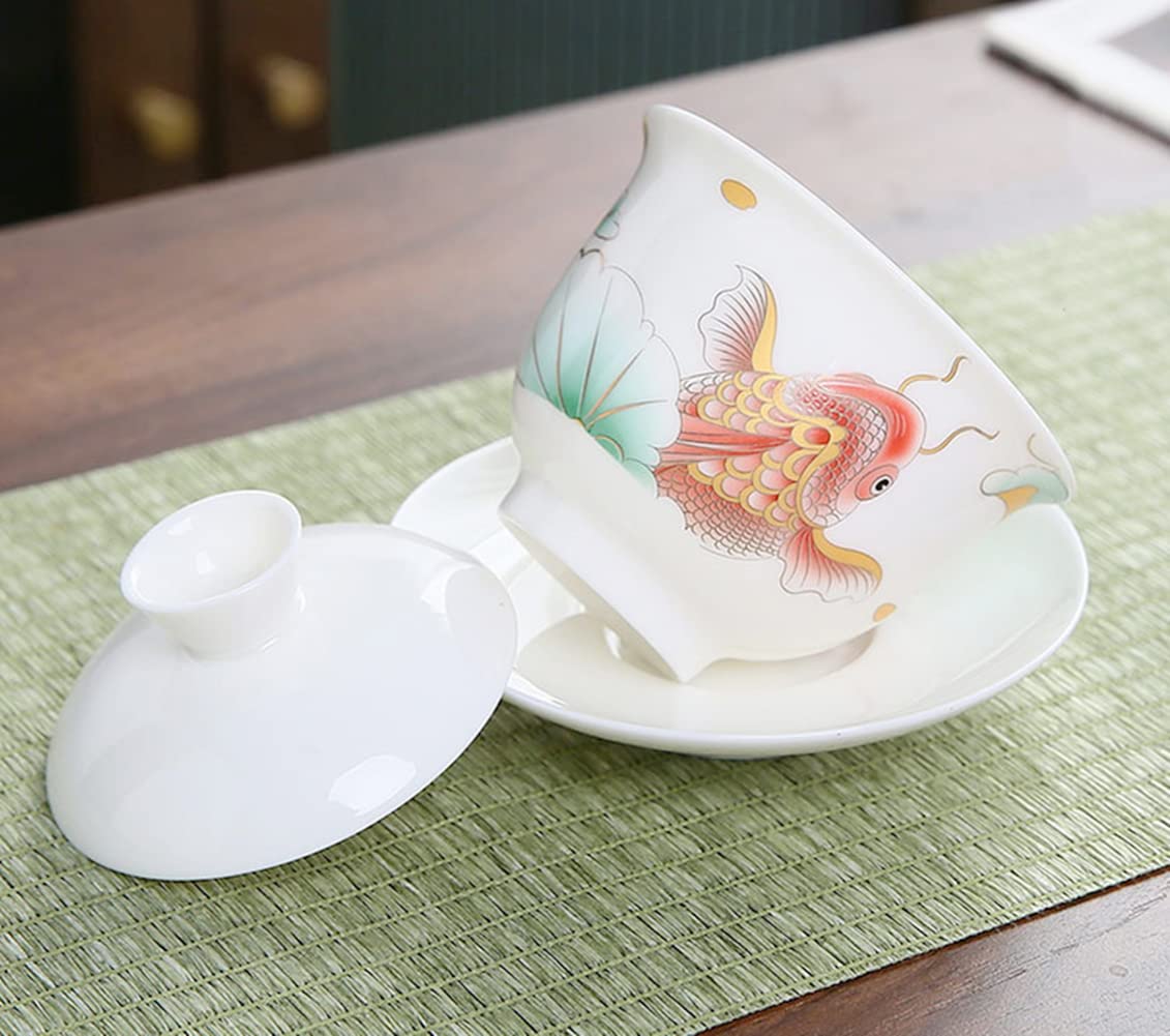 Emoyi Fish Pattern China Traditional Teacup Porcelain Gaiwan Tea Set 150ml