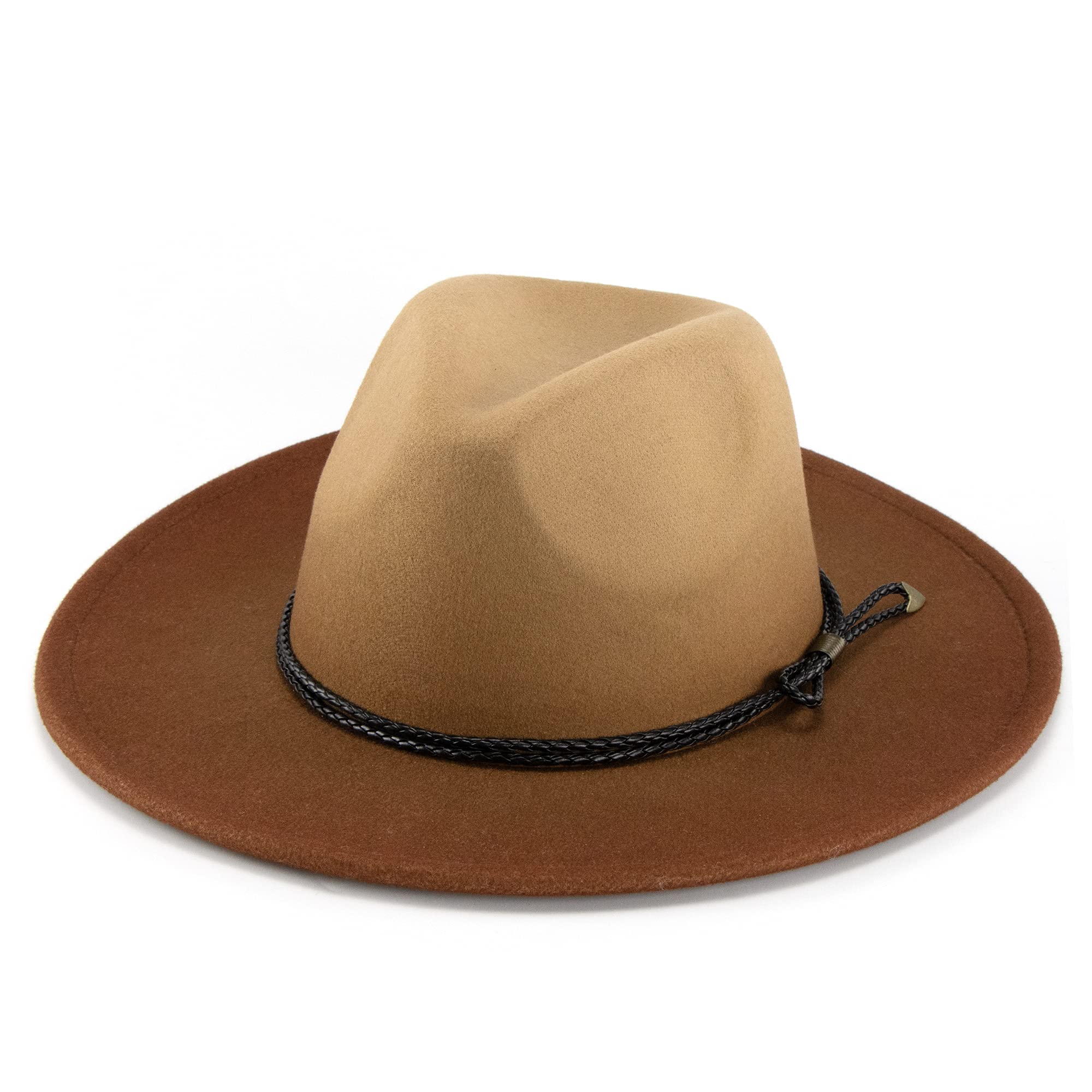 Classic Wide-Brim Fedora-Hat-Women - Felt Gradient Fedora Hats (Caramel, M:56-58cm/22-22.8inch)