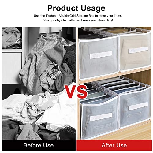 Wardrobe Clothes Organizer for Jeans |5pcs White Drawer Organizer for Clothing |Easy To Clean,Save Space Drawer Dividers For Clothes |7 Grids Clothes Organizer for Folded Pants,Trousers(Handle)