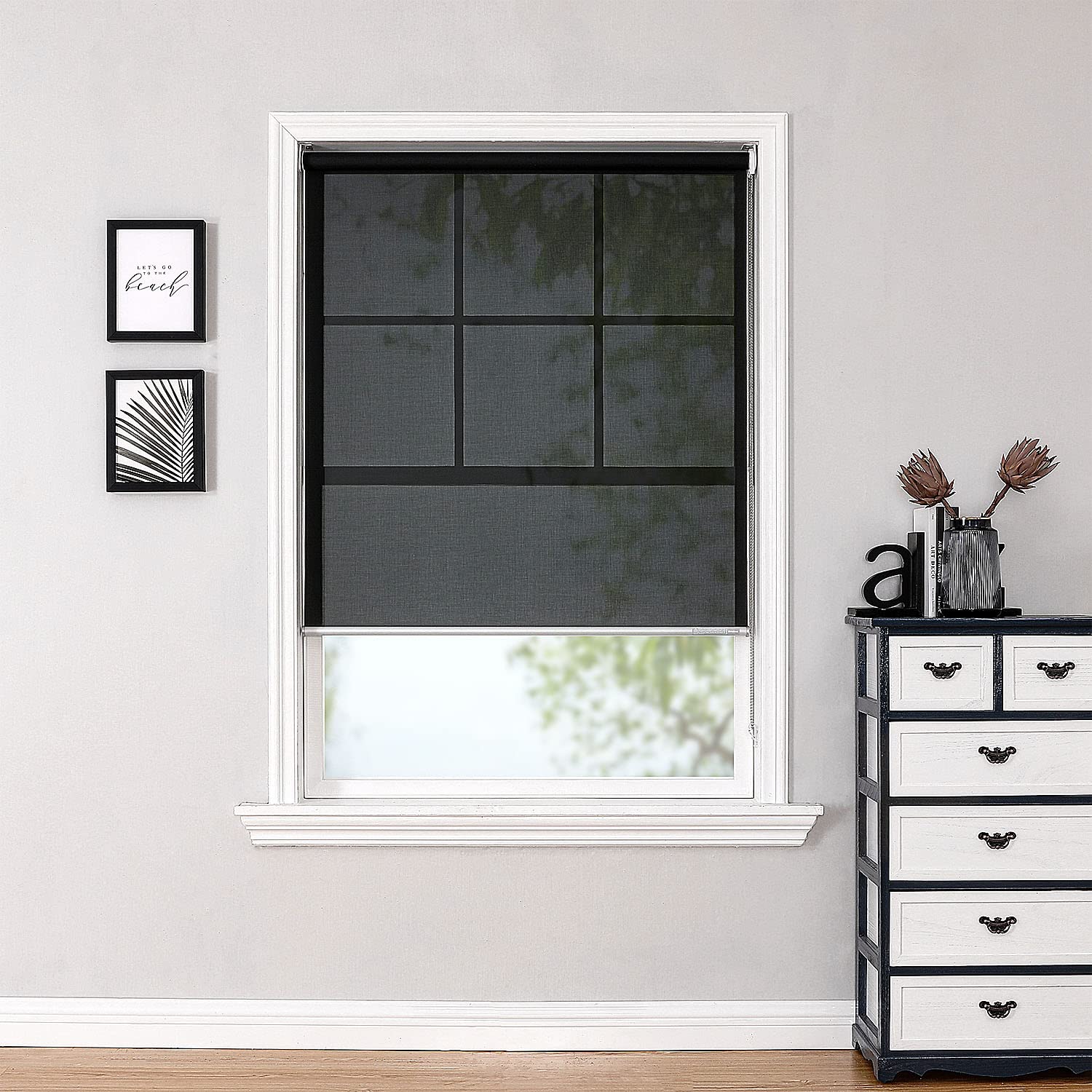 ChrisDowa Light Filtering Roller Shades, with 5% openness Solar Screen, Flame Retardant Fabric. Solar Semi Sheer Roller Blinds for Office and Home. Easy to Install.Off White,46" W x 72" H