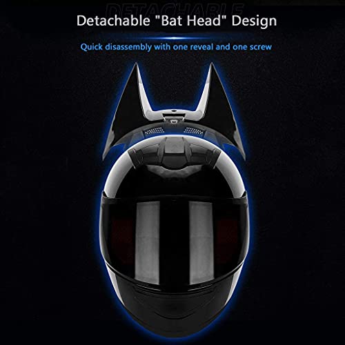 WANGFENG Women Cat Helmet with Ears Black Full Face Men Motorcycle Street Helmet with Bluetooth Headset Kids Flip Up Visors Helmets for ATV Crash Scooter DOT Certified (54-62cm)