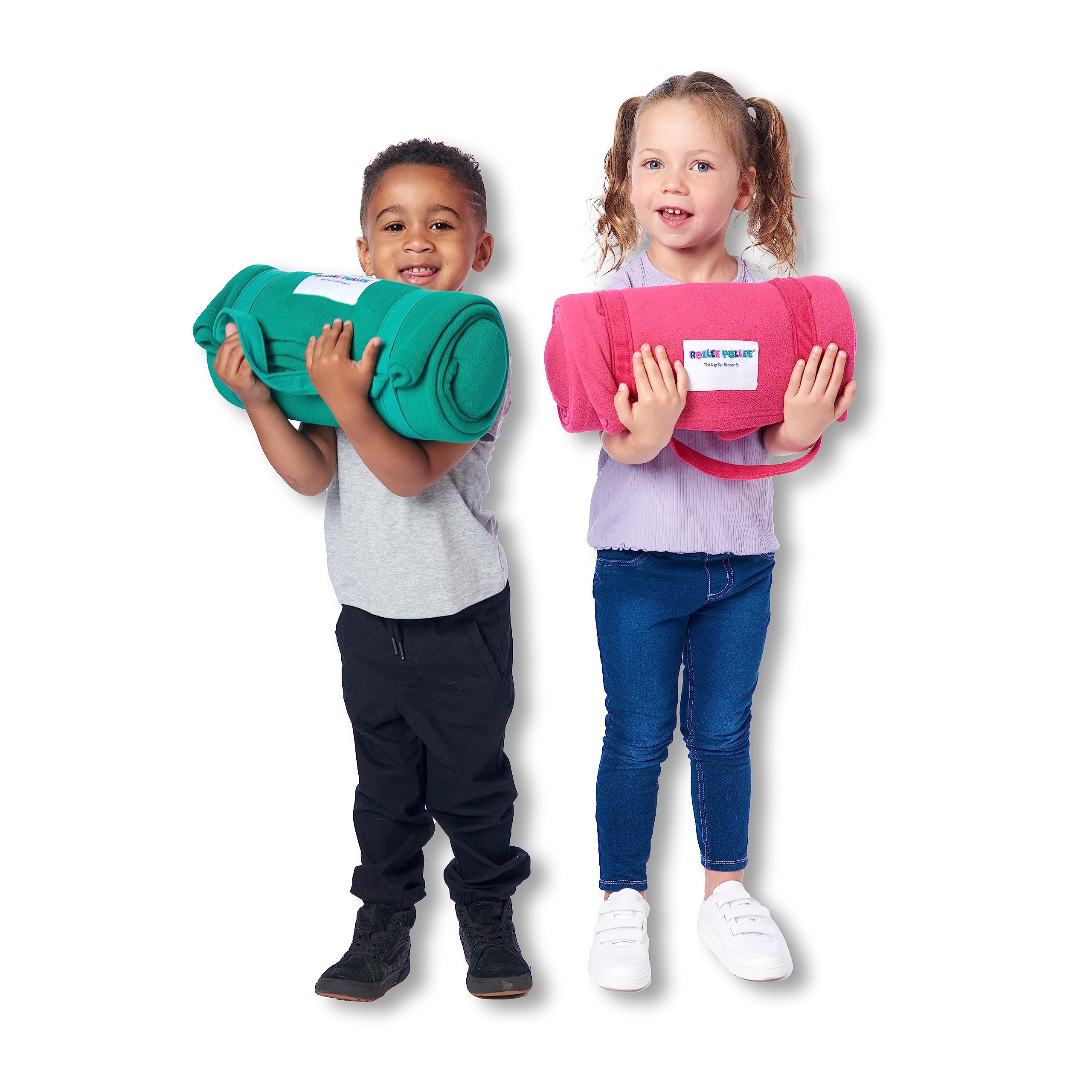 ROLLEE POLLEE Nap Sac Roll Up Napping Blanket with Attached Pillow for Preschool/Daycare, Super Soft with Elastic Straps, Fits Most Mats and Cots (Pink)