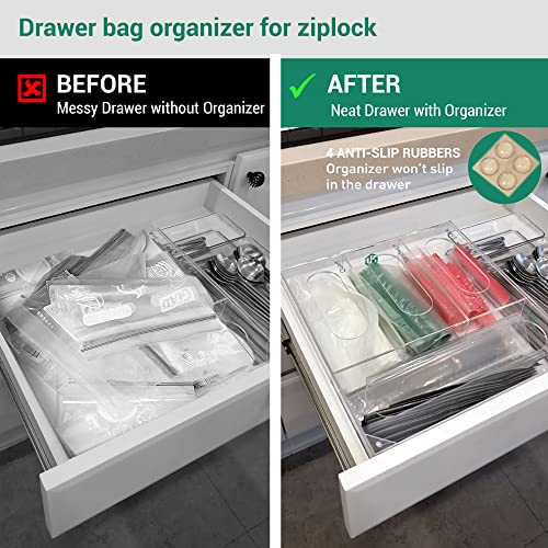 Neatidy Ziplock Bag Storage Organizer – Clear Acrylic Storage Bag Organizer – 4-in-1 Baggie Organizer for Gallon, Snack, Sandwich, Quart Bags – Solid Acrylic Bag Holder for Kitchen Drawer, Counter