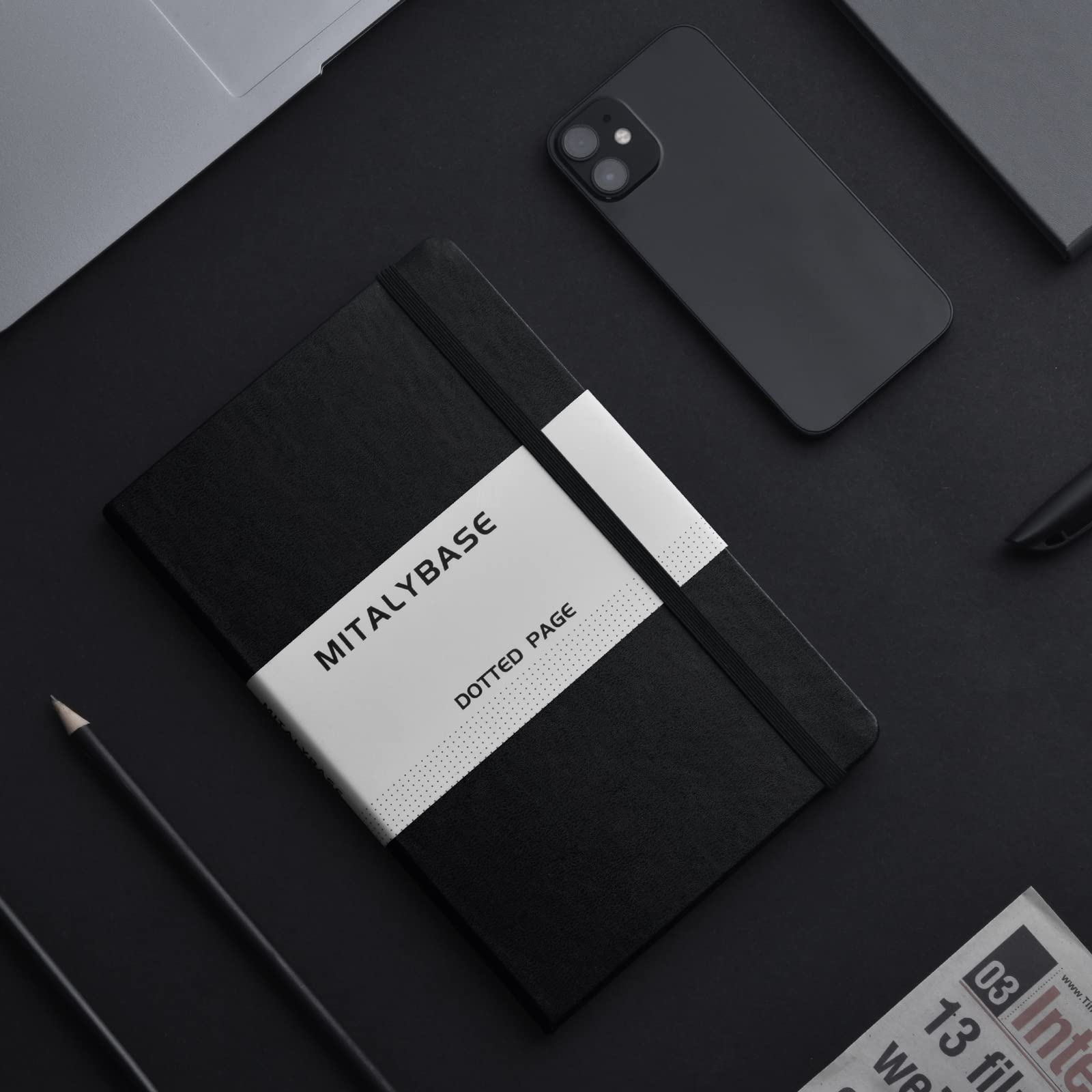Dotted Classic Hard Cover Notebook - Mitalybase Large 5.4 x 8.3 inches, Thick Paper, 192 Pages, Journal (Black, Dotted)