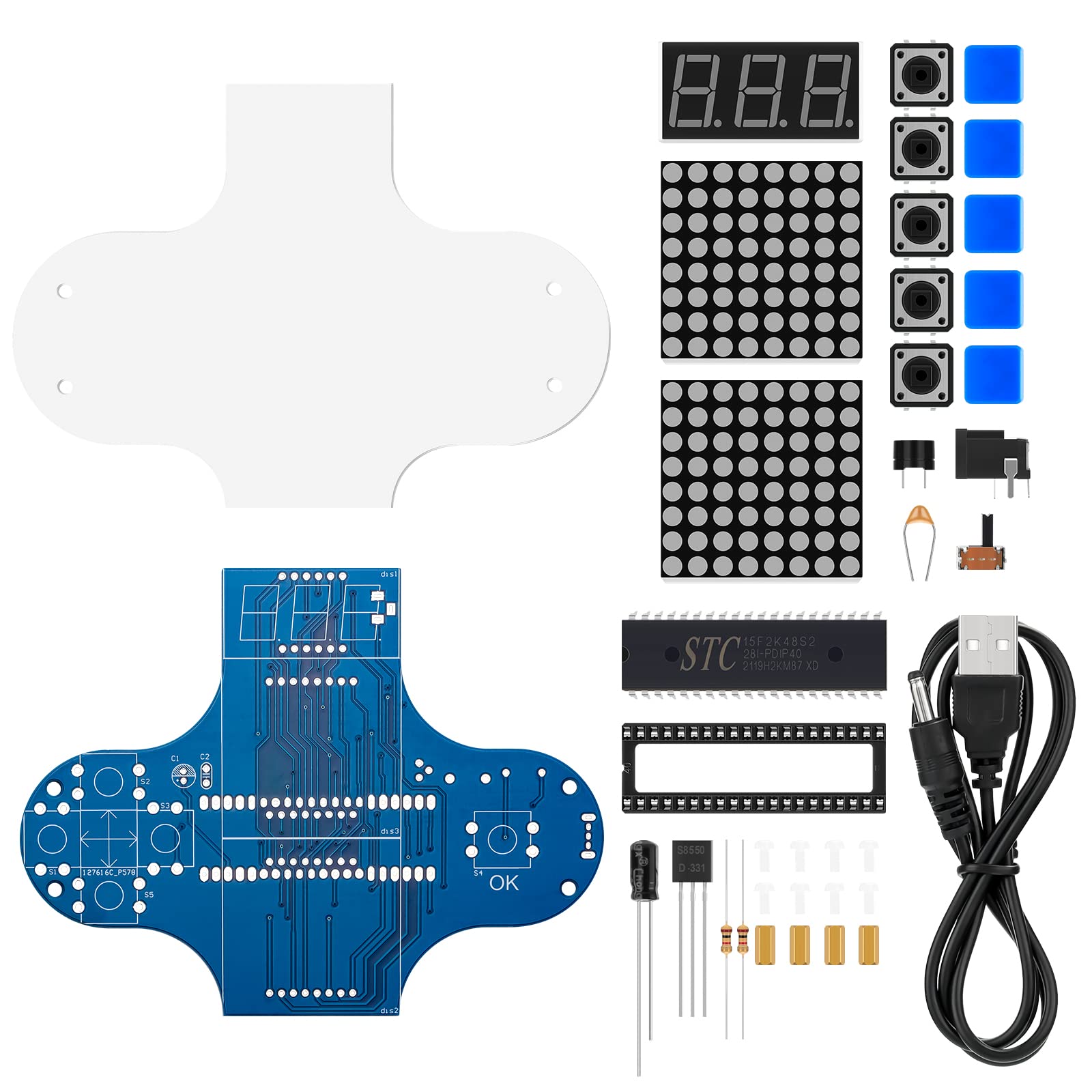 DIY Games Console Hand-held Kit: MakerFocus Classic Game Console Soldering Practice Kit Build Your Own Games Console with USB Cable Acrylic Case for STEM School Education Beginners Teenagers Adults