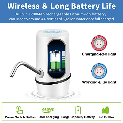 Water Dispenser for 5 Gallon Bottle, Electric Drinking Water Pump Portable Automatic Water Pump for Camping, Kitchen, Home, Office, Car, Fits for Indoor and Outdoor