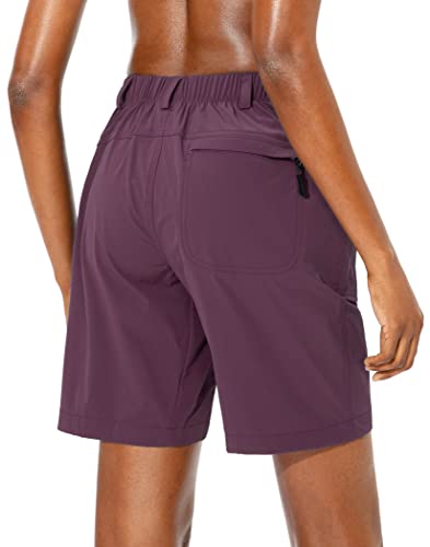 Pudolla Women's Quick Dry Stretch Hiking Shorts Lightweight UPF50+Shorts for Women with Zipper Pockets (Mauve Wine Medium)