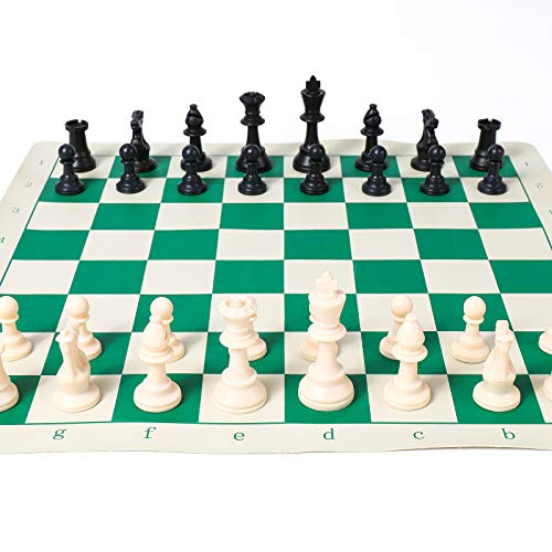 Tournament Travel Chess Sets Roll Up Chess Board Carrying Tube with Shoulder Strap Portable Beginner Chess Set - Green 20 x 20 Inch