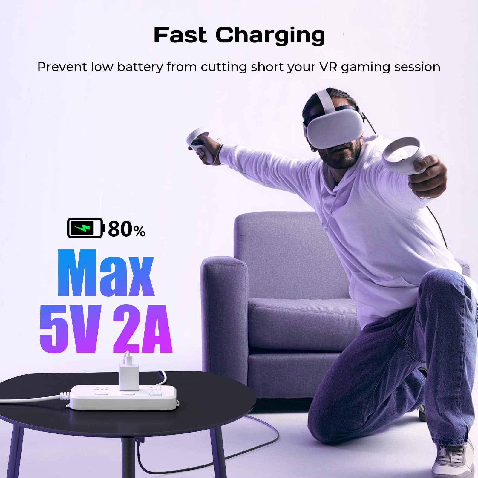 Gamulus 16FT Link Cable for Oculus Quest 2 with Extra Charging Port, Fast Charging and High Speed 10Gbps Data Transfer, USB-C to USB-C Cable for VR Headset and Gaming PC