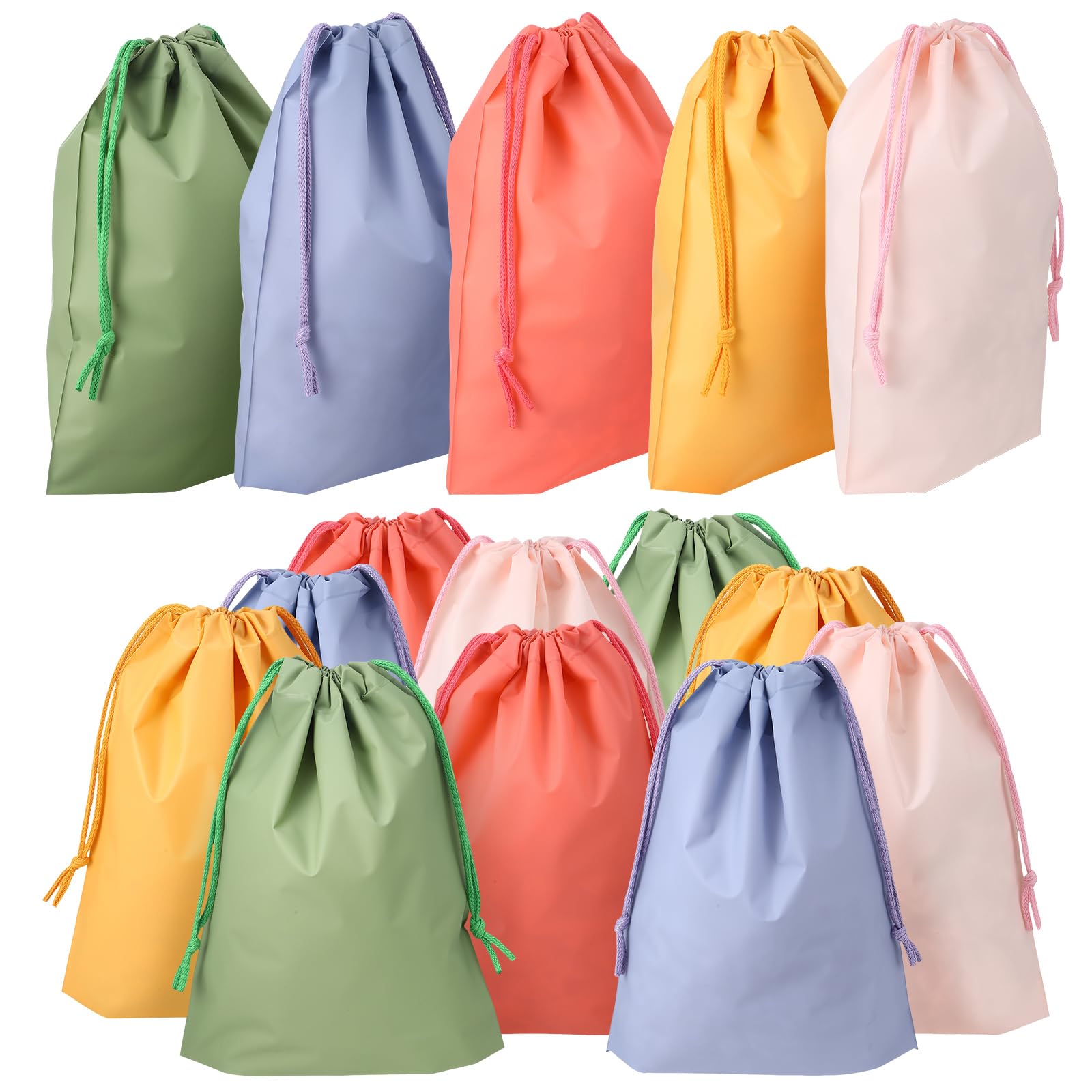 Locmeo 50 Pcs Pastel Drawstring Gift Bag for Kids Reusable Gift Wrapping Goodie Bags 7.87 x 9.84 Inch Party Favor Treat Bags Assorted Colors Plastic Candy Bags for Birthday Gym Sports Travel Storage