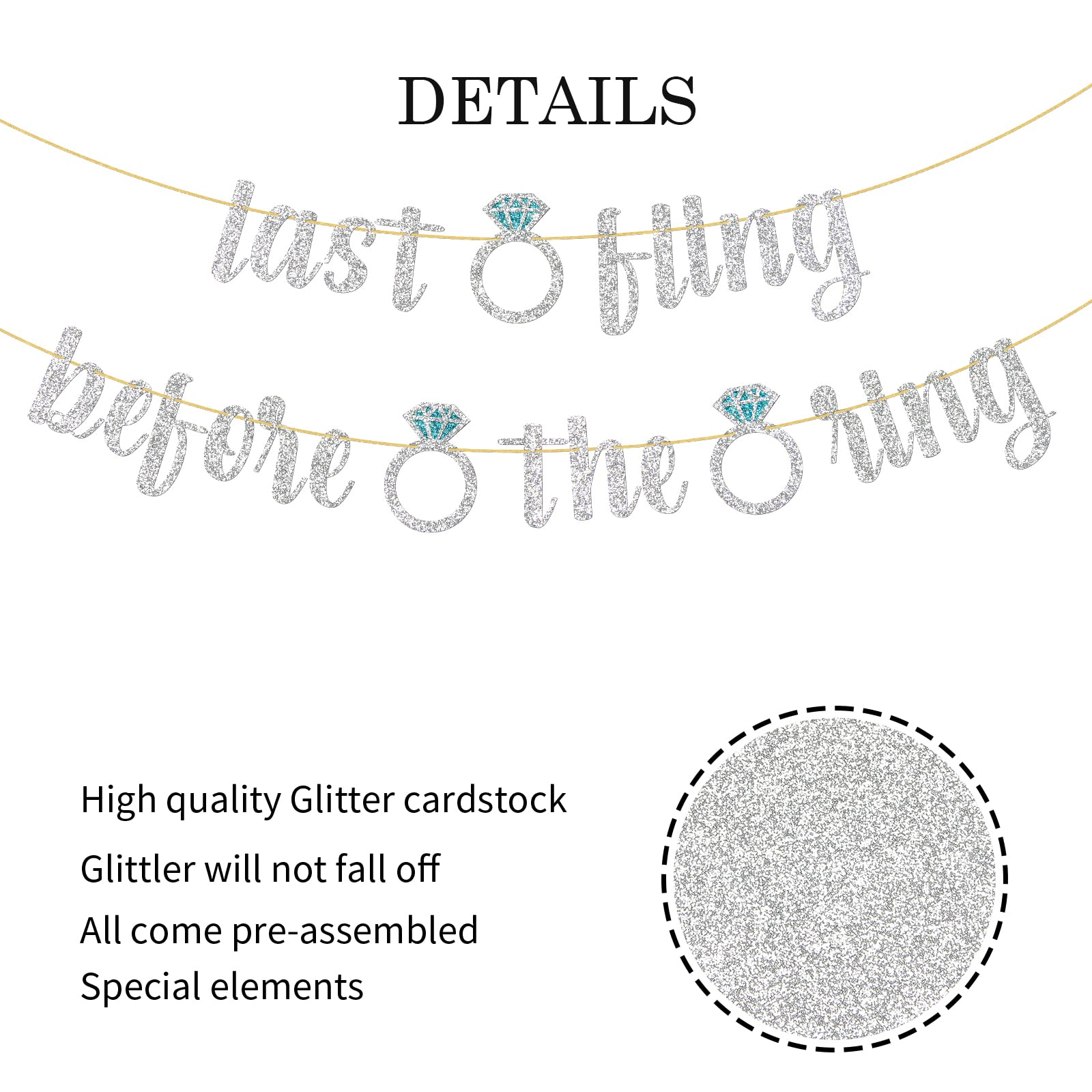 WeBenison Last Fling Before the Ring Banner, Bride Shower Party Supplies, Engagement, Wedding Bachelorette Party Decorations Silver Glitter