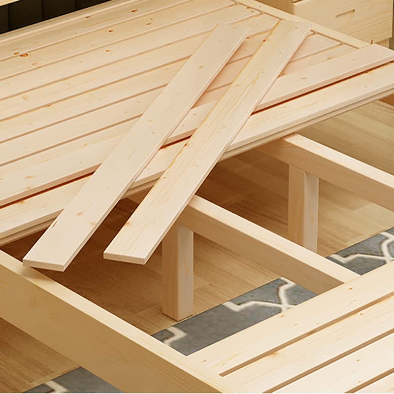 LITFAD Contemporary Pine Wood Platform Bed Natural Bed Frame with Headboard Wooden Slats Support Bed (No Box Spring Needed) - Storage Not Included Single Bed Full-Covered, Twin XL