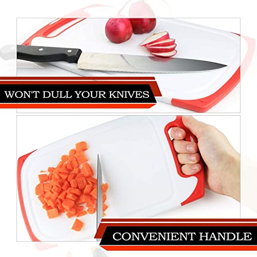 Cutting Boards for Kitchen, Plastic Chopping Board Set of 3 with Non-Slip Feet and Deep Drip Juice Groove, Easy Grip Handle, BPA Free, Non-porous, Dishwasher Safe