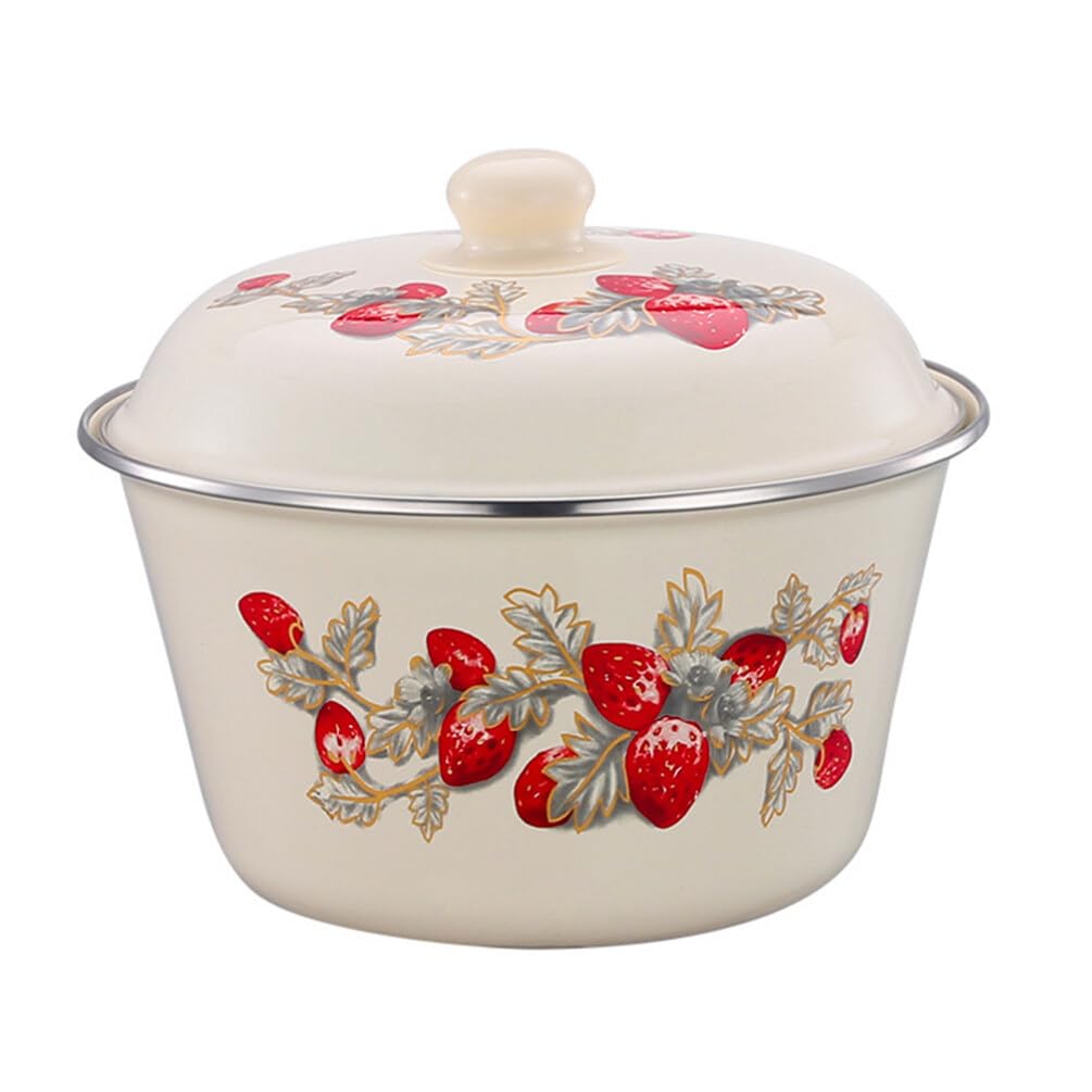 Enamelware Serving Bowl Vintage Large Enamel Food Bowl: Retro Floral Style Soup Basin with Lid Farmhouse Enamelware Deep Dish Bowls for Pasta Salad Cereal Soup 18cm Random Pattern Enamel Nesting Bowl