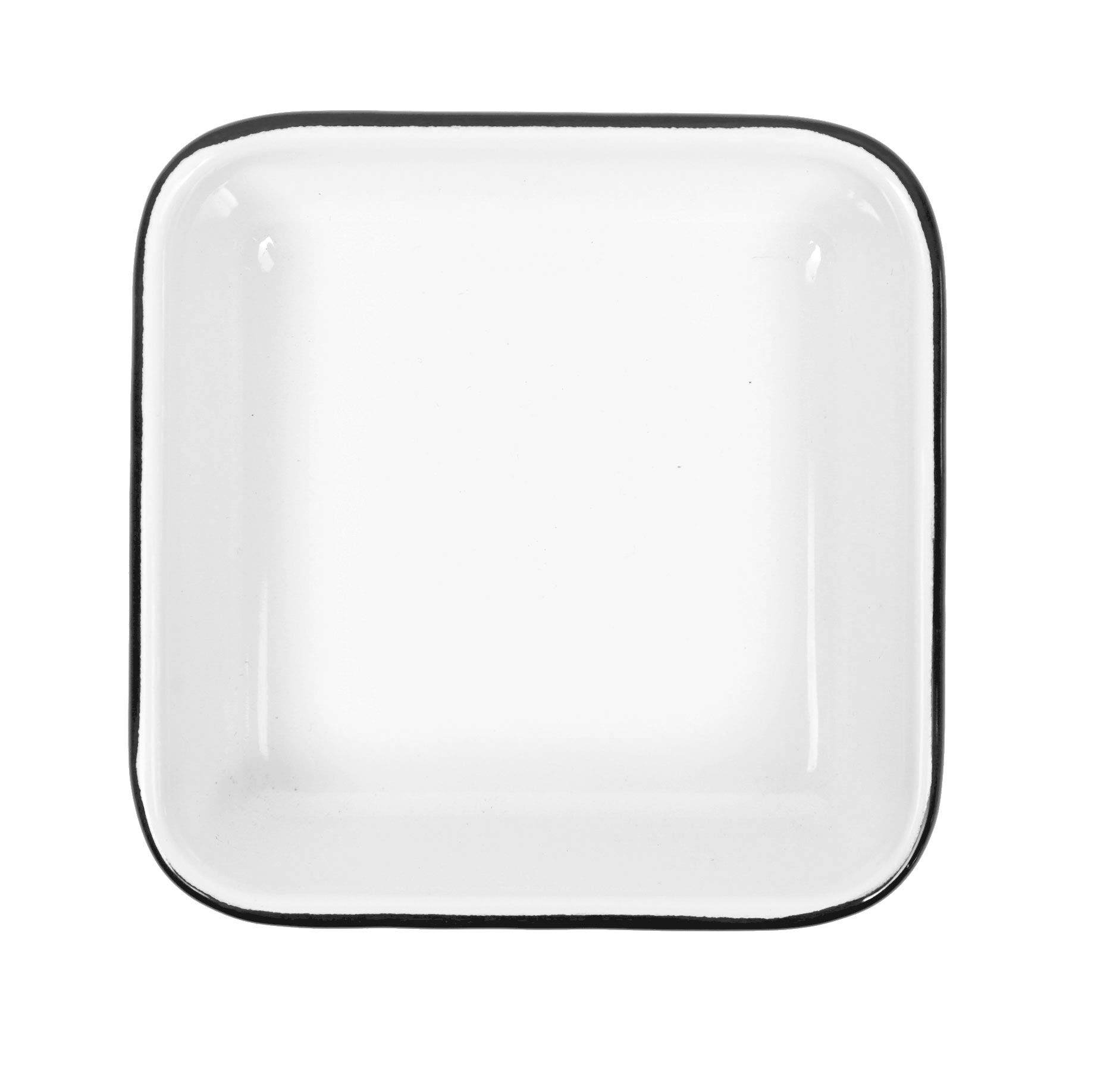 Enamelware Small Square Dish, 8 Ounce, Vintage White/Black