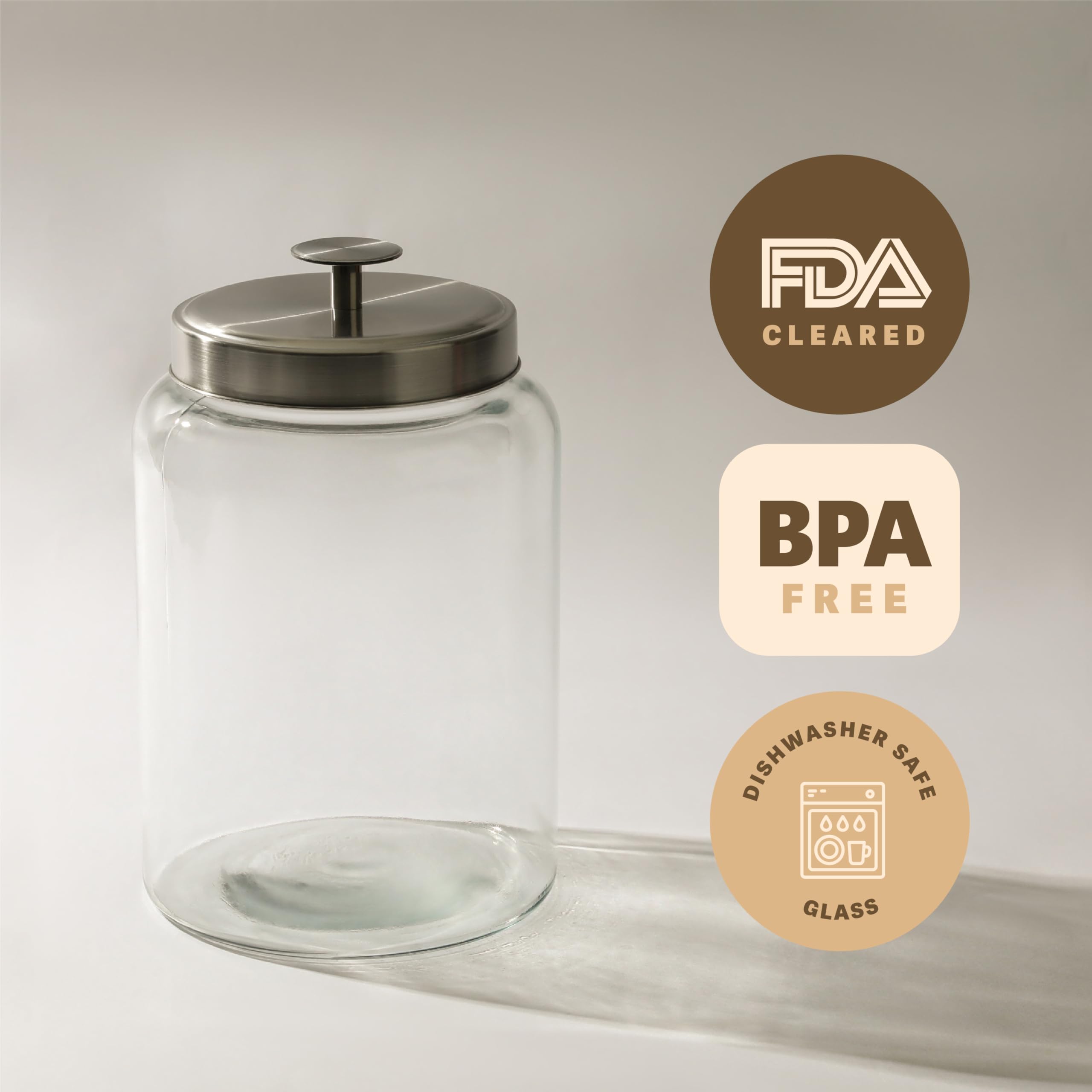 kitchentoolz Gallon Glass Jar for Laundry Detergent Pods and Powder Containers for Kitchen and Laundry Room Organization- Stainless Steel Airtight Lid - Pack of 1